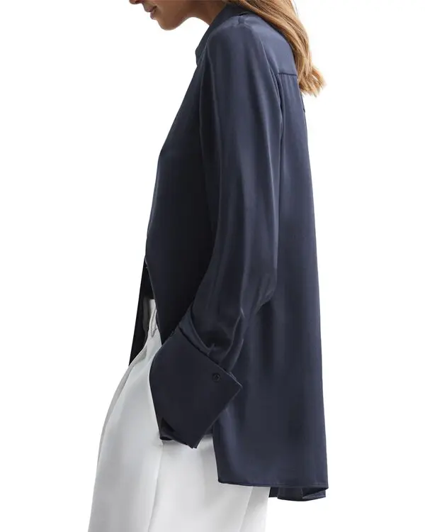 REISS Hailey Silk Shirt - Navy
