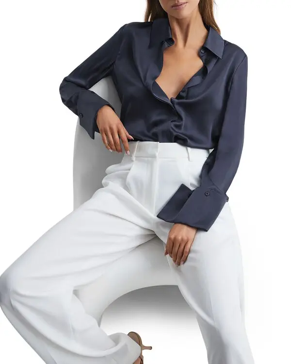 REISS Hailey Silk Shirt - Navy
