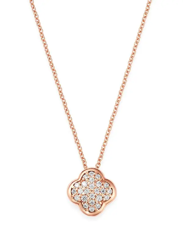 Bloomingdale'S 14k Rose Gold Diamond Clover Pendant Necklace - White/rose Gold