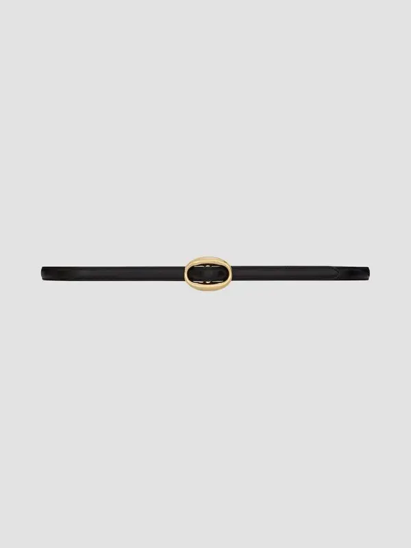 Saint Laurent Oval Buckle Thin Belt In Smooth Leather - Black