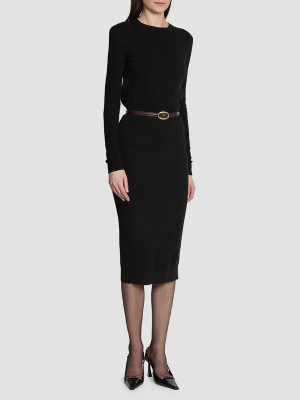 Saint Laurent Oval Buckle Thin Belt In Smooth Leather - Dark Currant