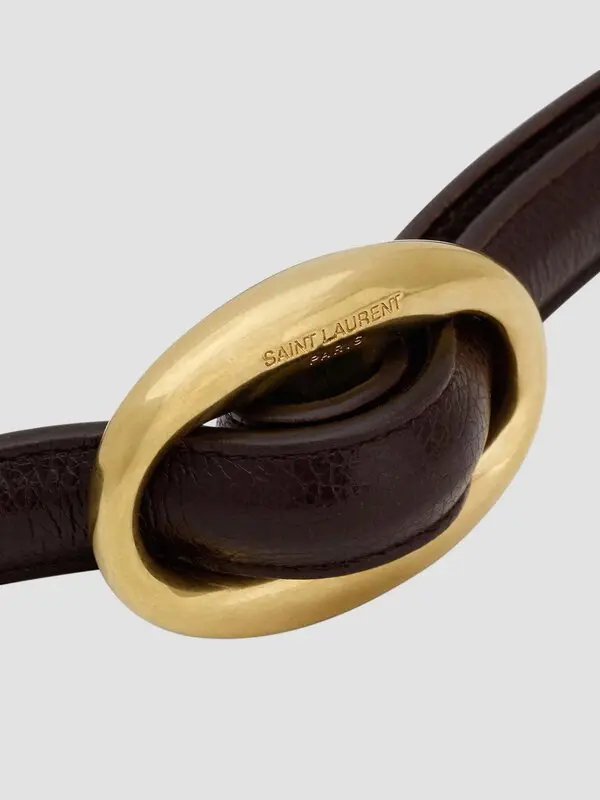 Saint Laurent Oval Buckle Thin Belt In Smooth Leather - Dark Currant