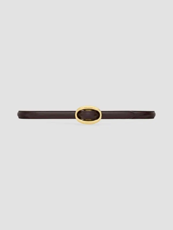 Saint Laurent Oval Buckle Thin Belt In Smooth Leather - Dark Currant