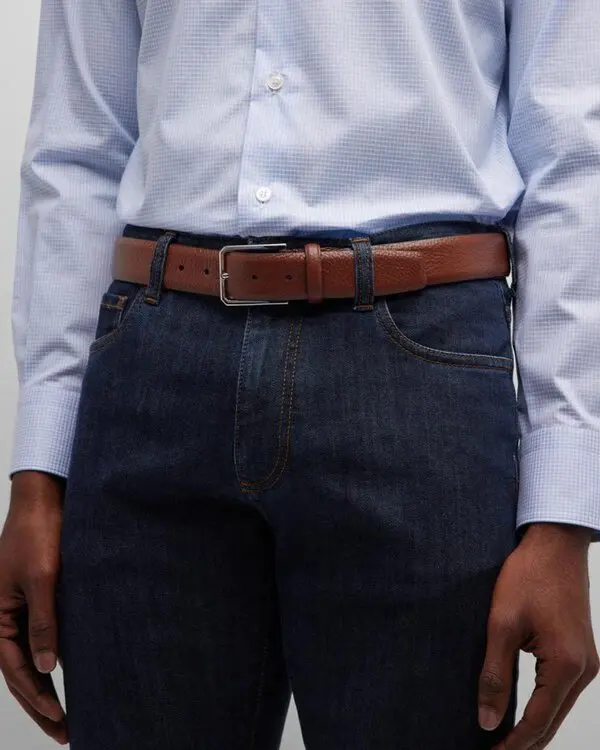 Santoni Grained Leather Belt - Light Brown