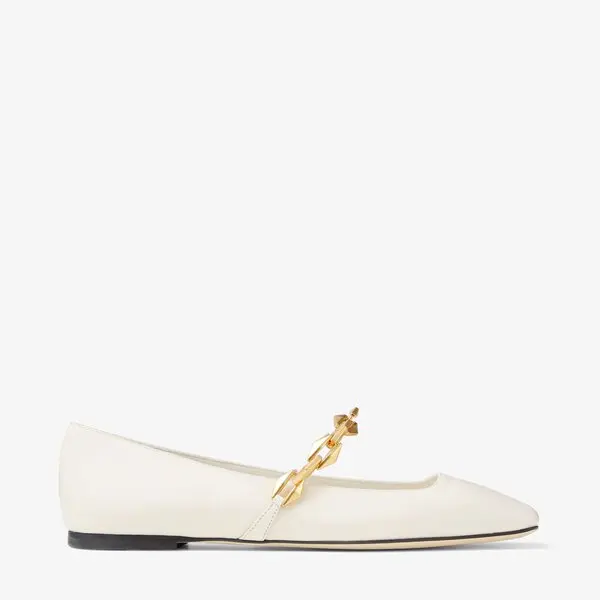 Jimmy Choo Diamond Tilda Nappa Leather Flats With Chain In Neutral