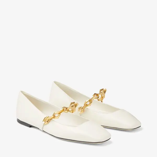 Jimmy Choo Diamond Tilda Nappa Leather Flats With Chain In Neutral