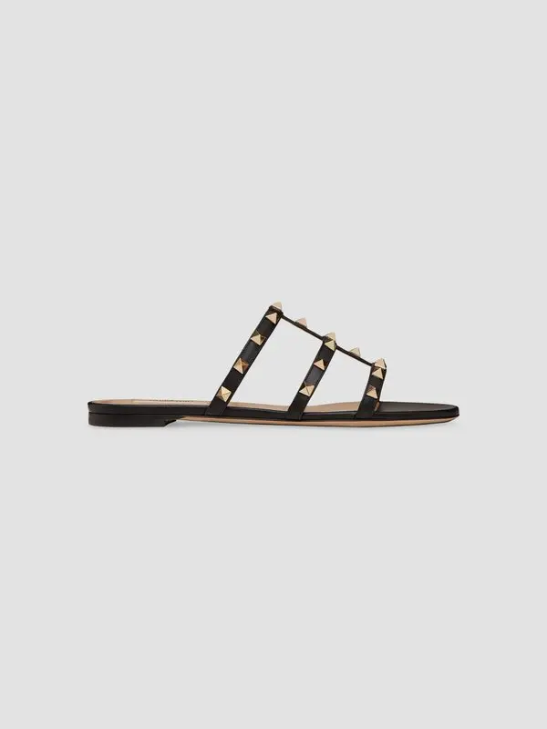 Valentino Garavani Rockstud Flat Slide Sandals - Black