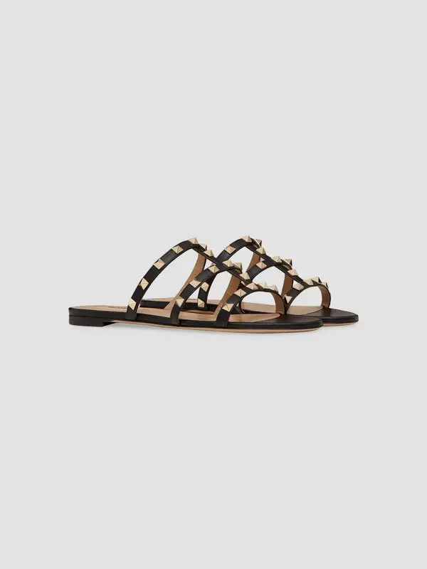 Valentino Garavani Rockstud Flat Slide Sandals - Black