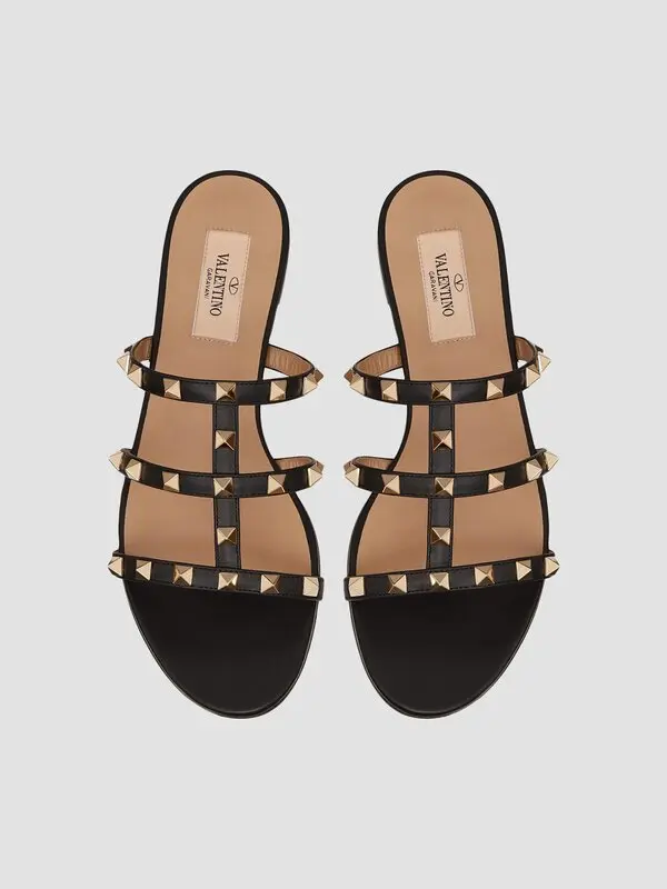 Valentino Garavani Rockstud Flat Slide Sandals - Black