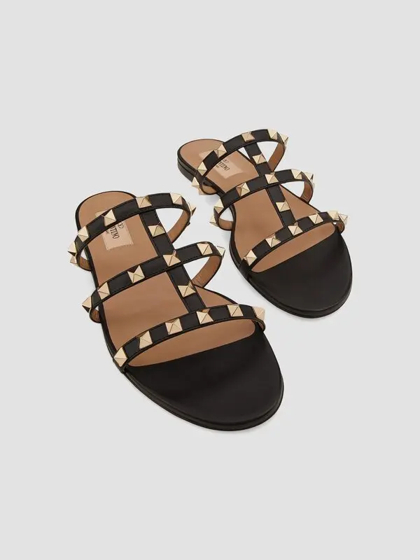 Valentino Garavani Rockstud Flat Slide Sandals - Black