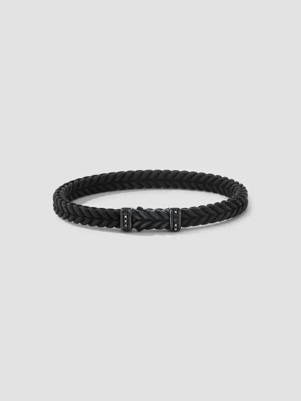 David Yurman Chevron Rubber Bracelet With Titanium And Pavé Diamonds - Black