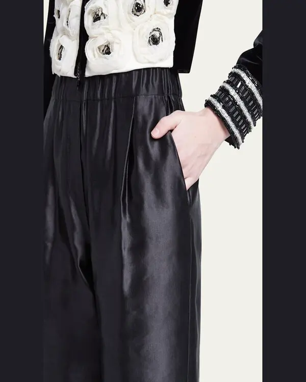 Giorgio Armani Metallic Linen-silk Straight-leg Pull-on Trousers