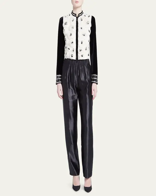 Giorgio Armani Metallic Linen-silk Straight-leg Pull-on Trousers