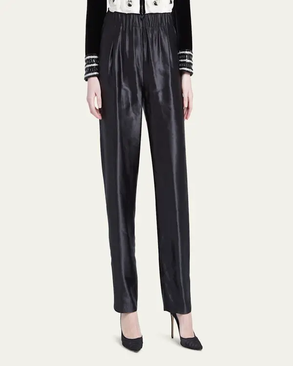 Giorgio Armani Metallic Linen-silk Straight-leg Pull-on Trousers