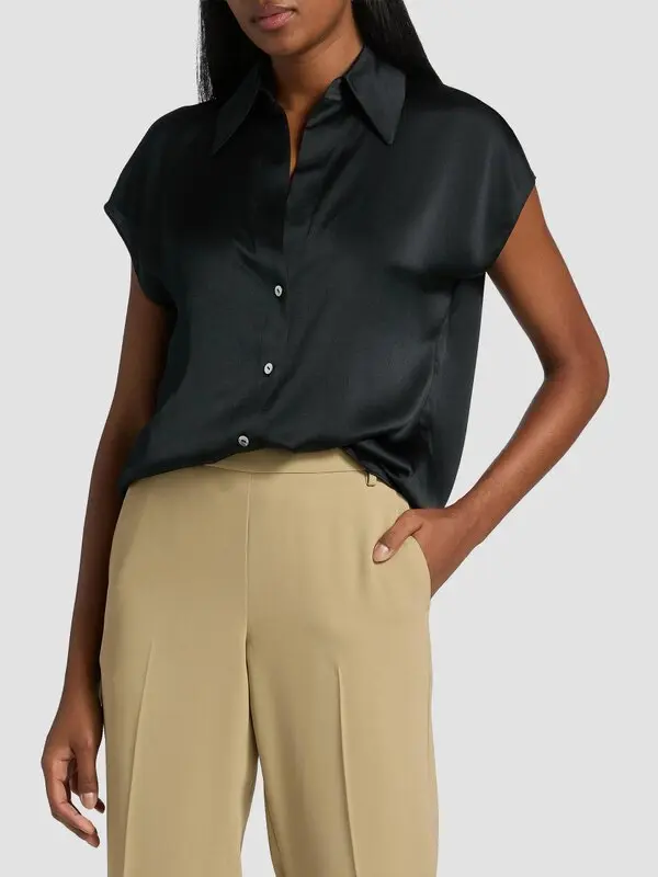 Vince Cap-sleeve Silk Blouse - Black