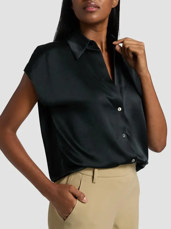 Vince Cap-sleeve Silk Blouse - Black