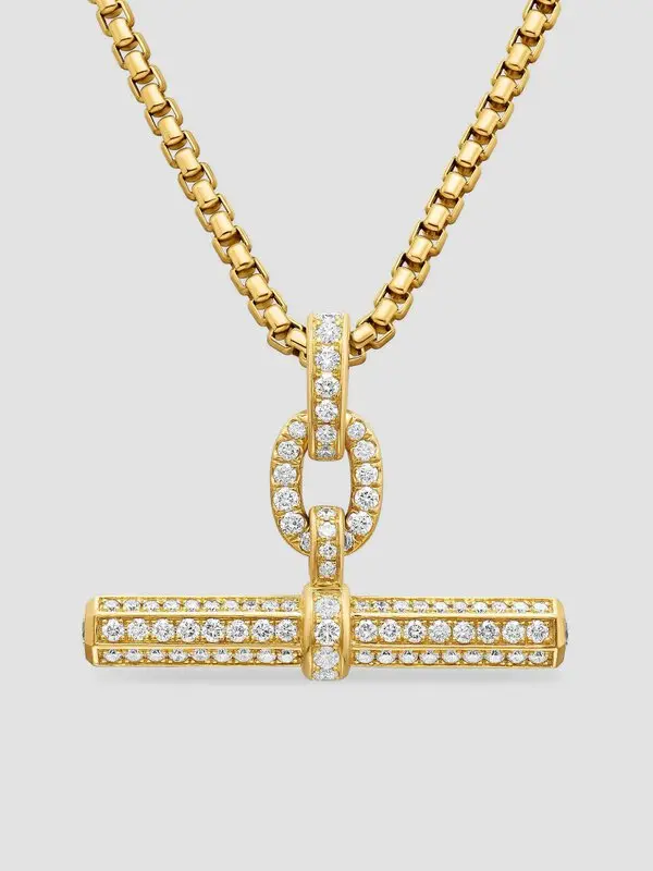 David Yurman Lexington E/w Barrel Pendant In 18k Yellow With Diamonds, 36mm - Diamond