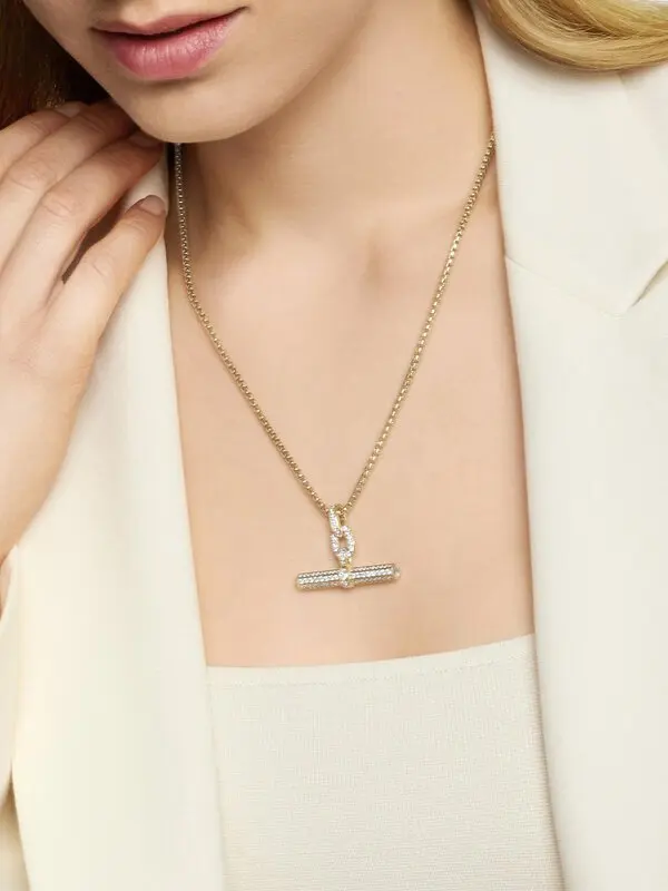 David Yurman Lexington E/w Barrel Pendant In 18k Yellow With Diamonds, 36mm