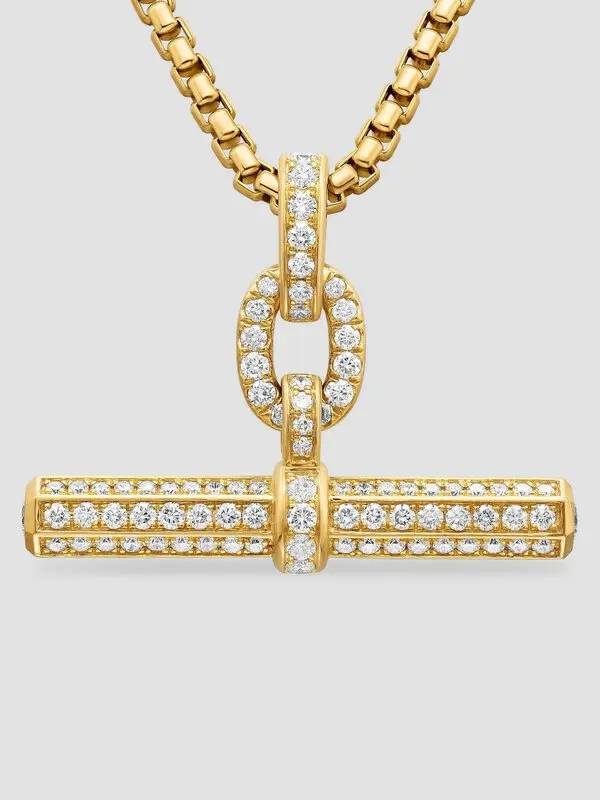 David Yurman Lexington E/w Barrel Pendant In 18k Yellow With Diamonds, 36mm