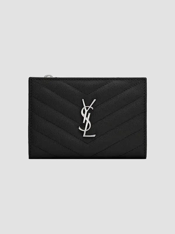 Saint Laurent Cassandre Matelasse Fragts Zipped Bi-fold Wallet - Nero
