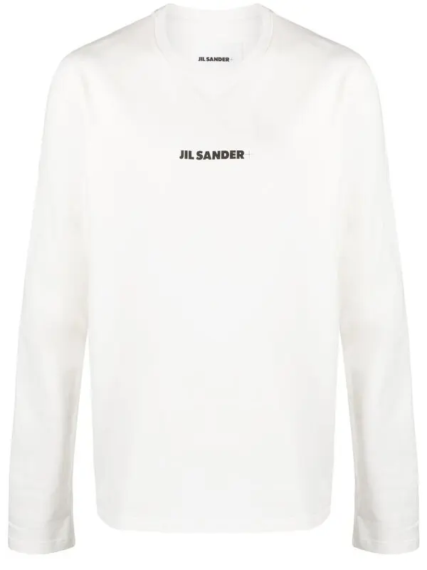 Jil Sander Logo-Print Long-Sleeves Cotton T-Shirt - White