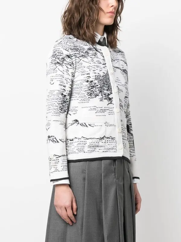 Thom Browne Nautical Toile Cashmere Crew Neck Cardigan