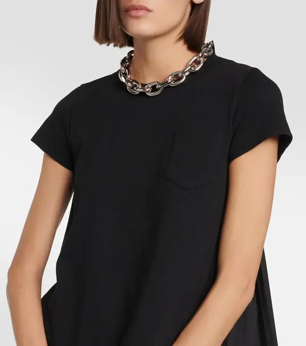 Sacai Pleated Cotton Jersey T-Shirt - Black | Editorialist