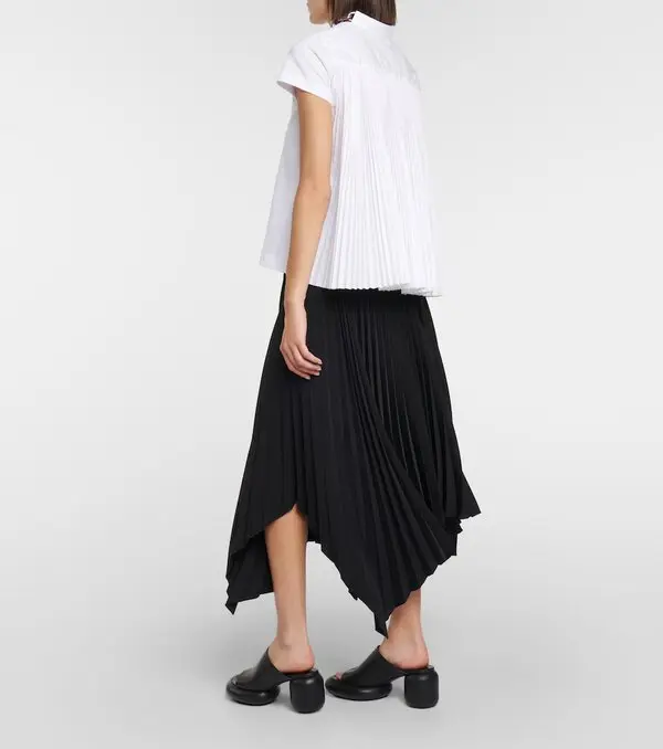 Sacai Pleated Cotton Jersey T-shirt - White