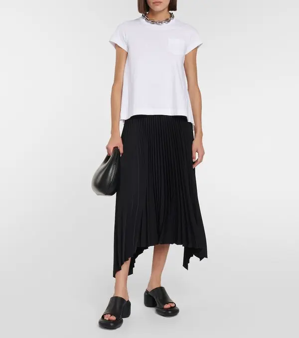 Sacai Pleated Cotton Jersey T-shirt - White