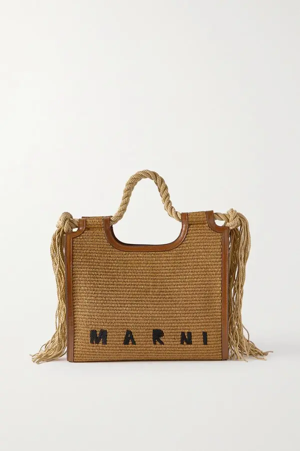 Marni Marcel Leather-trimmed Embroidered Faux Raffia Tote