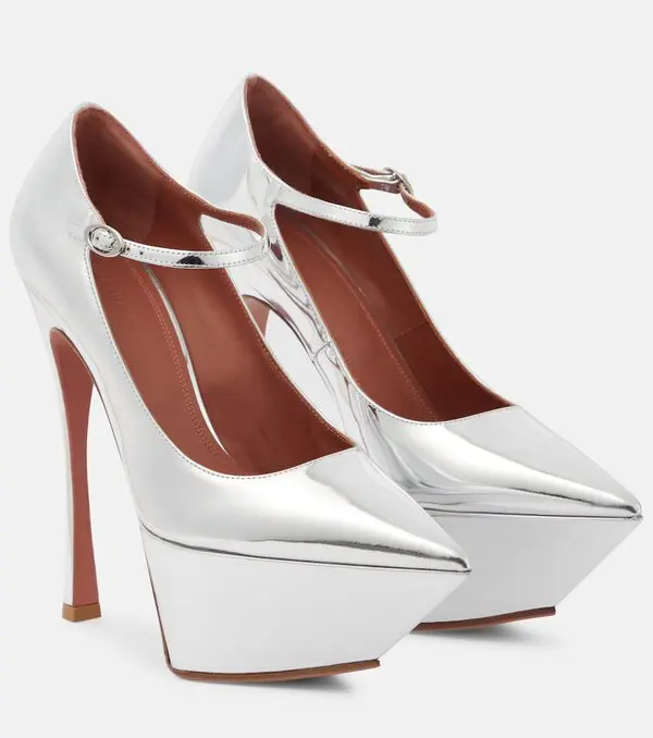 Amina Muaddi Yigit Leather Platform Pumps - Metallic