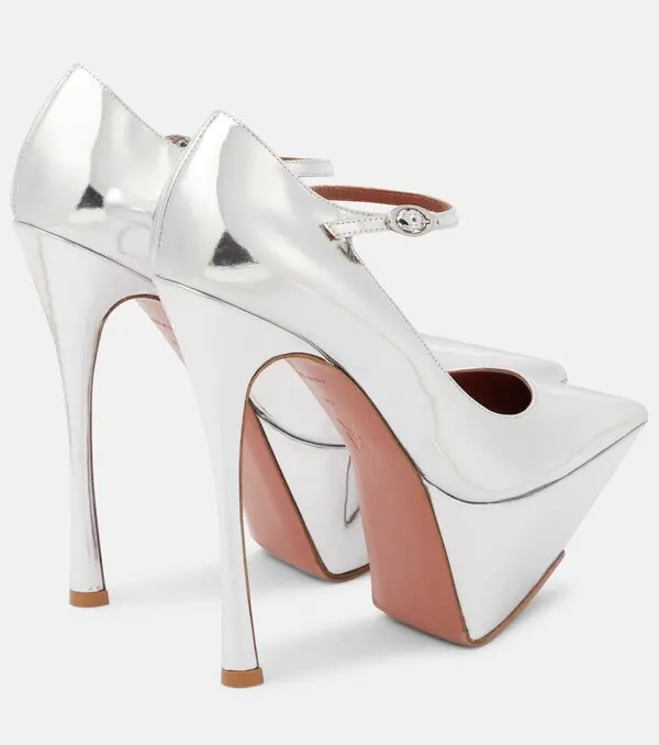 Amina Muaddi Yigit Leather Platform Pumps - Metallic