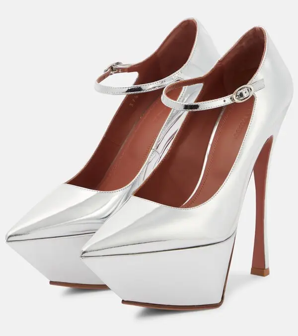 Amina Muaddi Yigit Leather Platform Pumps - Metallic