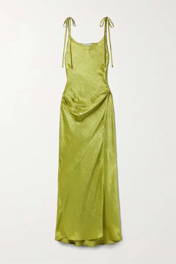 Acne Studios Hammered-satin Midi Wrap Dress - Chartreuse