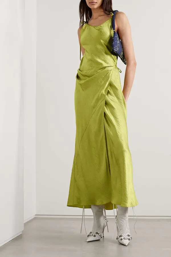 Acne Studios Hammered-satin Midi Wrap Dress - Chartreuse