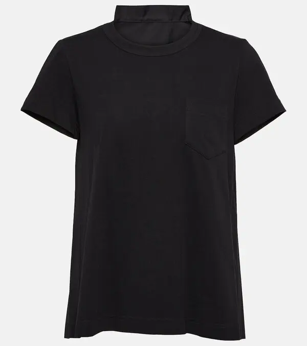 Sacai Pleated Cotton Jersey T-shirt - Black