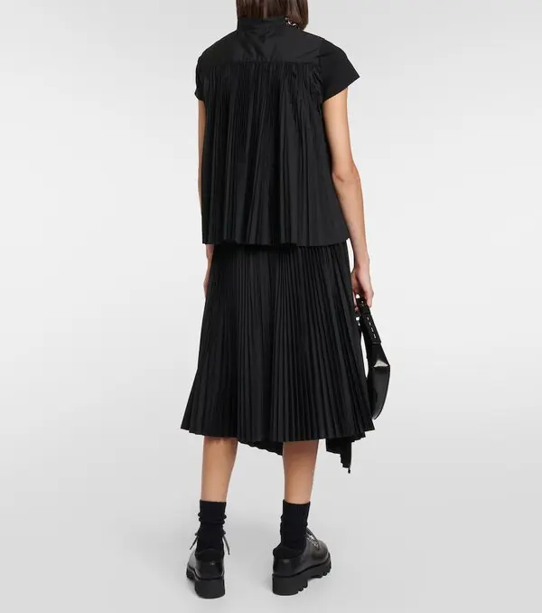 Sacai Pleated Cotton Jersey T-shirt - Black