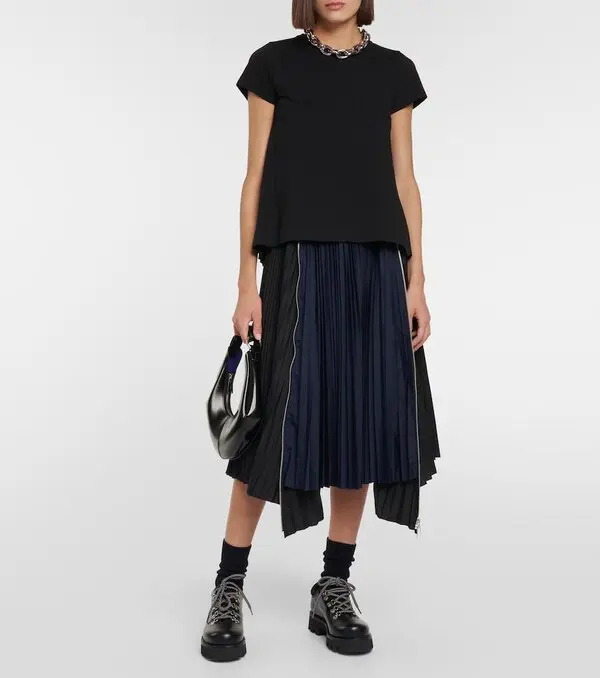 Sacai Pleated Cotton Jersey T-shirt - Black