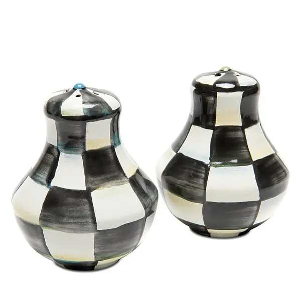 MACKENZIE-CHILDS Courtly Check Enamel Salt & Pepper Shakers - Black/white