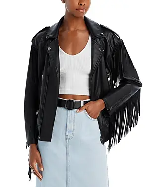 Aqua Faux Leather Fringe Jacket 100% Exclusive
