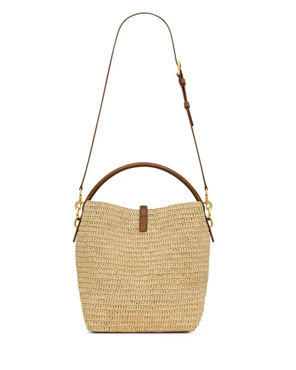 Saint Laurent Le 37 Bucket Bag - Natural + Brick Raffia/gold