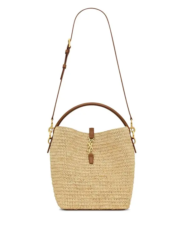 Saint Laurent Le 37 Bucket Bag - Natural + Brick Raffia/gold