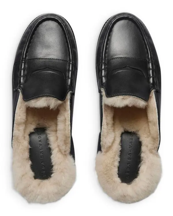 Freda Salvador Temi Shearling Lined Mule Flats - Black