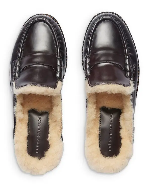 Freda Salvador Temi Shearling Lined Mule Flats - Espresso