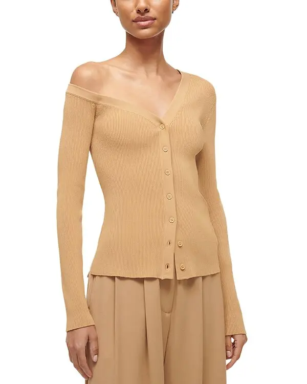 Staud Craftsman One Shoulder Ribbed Cardigan
