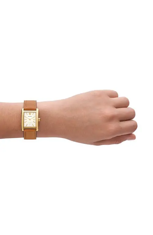 Tory Burch The Eleanor Leather Strap Watch - Brown 