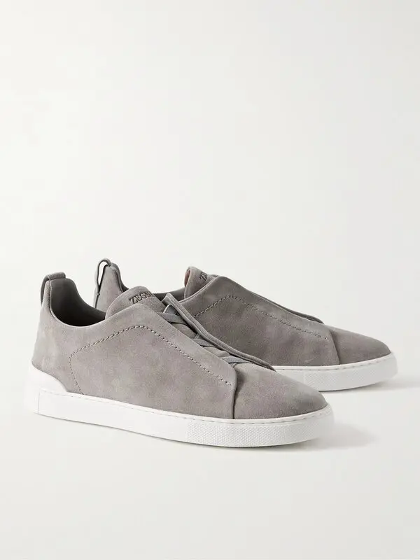 Zegna Triple Stitch™ Suede Slip-on Sneakers - Gray