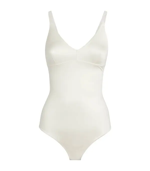 Spanx Shaping Satin Thong Bodysuit Light Control - White
