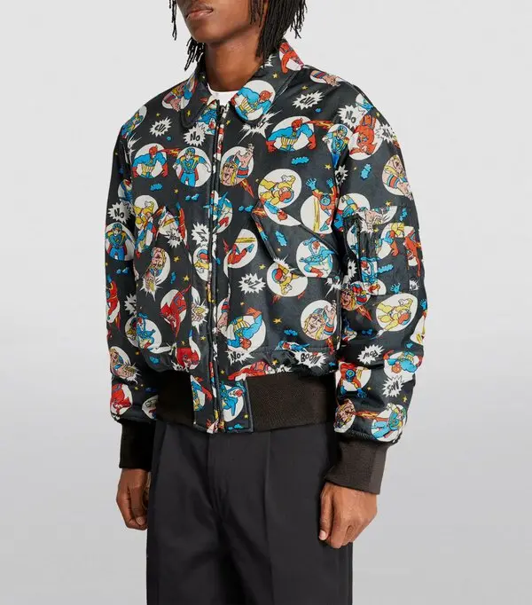 Moschino Silk Cartoon Print Bomber Jacket