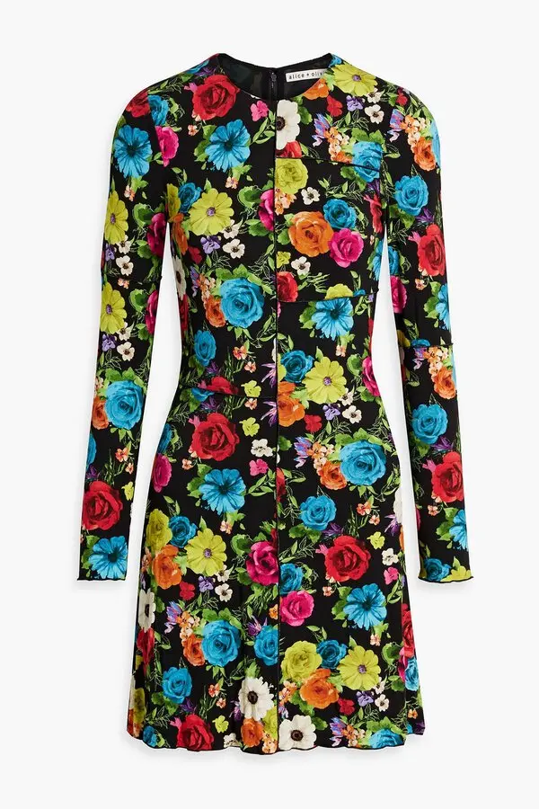 Alice + Olivia Delora Floral-print Mini Dress - Turquoise